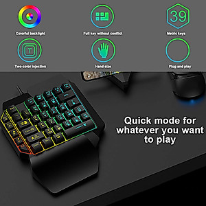 One Handed RGB Mechanical Gaming Keyboard, Computer Mechanical Gamer Keypad Portable Mini Single Keyboard for PUBG Gaming with Eye Catching Lighting