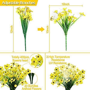 TURNMEON 20 Bundles Orchid (360 Heads) Artificial Flowers for Outdoors UV Resistant Outdoor Flowers Fake Flowers Outside Faux Flowers Plastic Fake Plant for Planters Home Garden Summer Decor (Yellow)