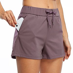 Willit Women's Shorts Hiking Athletic Shorts Yoga Lounge Active Workout Running Shorts Comfy Casual with Pockets Brown L