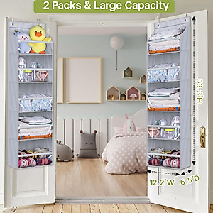 AOODA 2 Pack Over the Door Organizer, Large Capacity Closet Door Hanging Organizer, Clear Deep Pockets Baby Organizer Storage for Nursery, Bathroom, Bedroom, Pantry, Diapers (Grey)