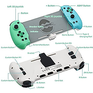 Mcbazel Switch Controller Grip for Handheld Mode, Ergonomic Controller for Switch/ Switch OLED with 6-Axis Gyro, Mapping, Vibration - Green & Blue