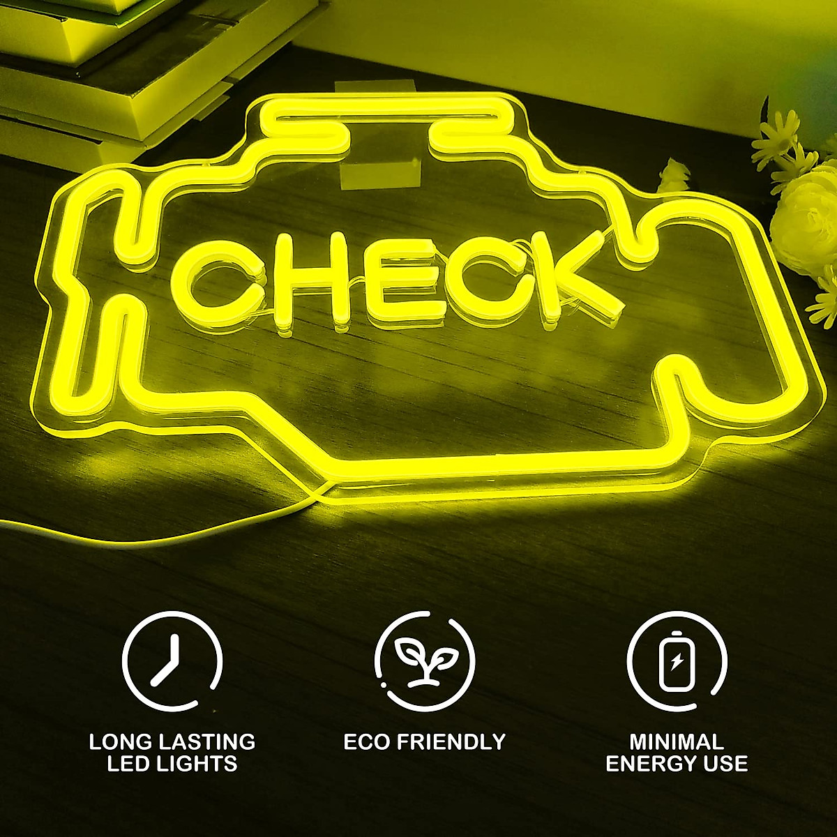 JianJung Check Engine Light Neon Sign Check LED Sign Dimmable Neon Light Up Sign for Man Cave Bedroom Garage Room Auto Repair Shop Studio Neon Wall Sign Decor Gifts for Men