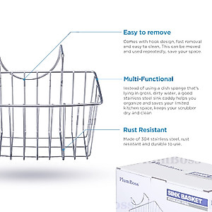 PlumBoss Sponge Holder for Kitchen, Stainless Steel Rust Proof Caddy Dish Draining Sink Basket, LARGE