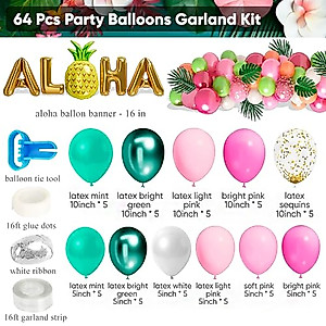 ADAM’S OFFER Hawaiian Luau Birthday Party Decorations Tropical Aloha Party Supplies for Summer Beach Decor Leis Necklaces Table Skirt Tablecloth Straws Toppers Leaves Balloon Kit