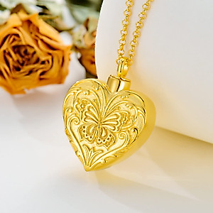 SOULMEET Gold Plated Dream Butterfly Cremation Jewelry for Ashes, Heart Butterfly Urn Necklace That Holds Human Dog Cat Ashes, Carry Memorial Jewelry to Keep Someone Always with You