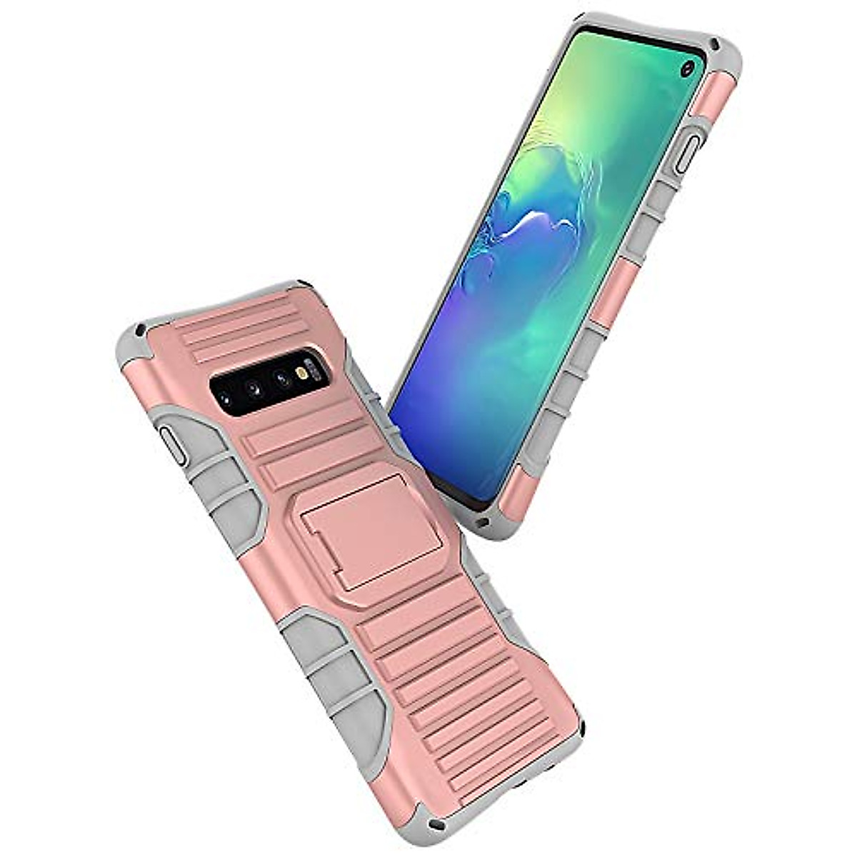 Samsung Galaxy S10 Case with Cross Body Strap and Stand, 2 in 1 Shockproof Hybrid Hard PC & Soft Rubber, Crossbody Lanyard Perfect for Go Outside and Women Kid Elderly,Pink