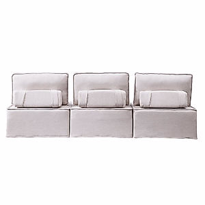 BALUS Modular 7 Seater Sofa Couch, Modern Sectional Sofa Couch, Armless Floor Sofa Couch, Soft Fabric Sofa Bed for Bedroom, Living Room and Sturdy Room, Free Combination, 7 PCS Beige
