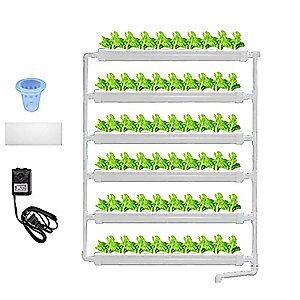 INTBUYING Wall-Mounted PVC Hydroponics Growing System 54 Plant Sites 6 Pipes Hydroponic Grow Kit Garden System Vegetable Tool with Pump