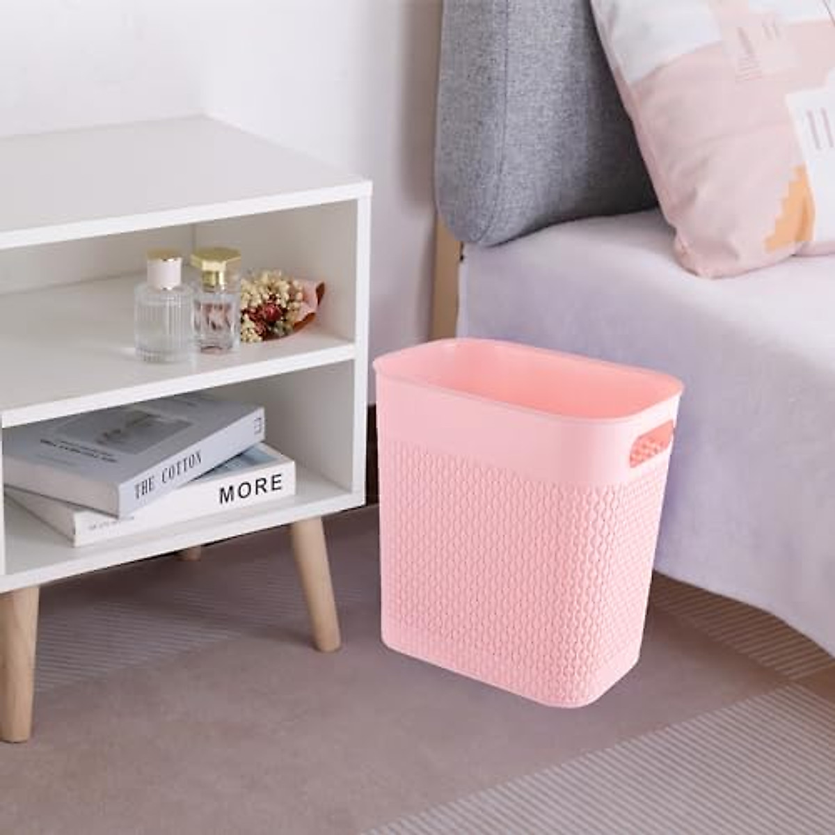 QPB Trash Can Plastic Trash Can Wastebaskets Garbage Bin Recycling Bin Slim Garbage Can Trash Bin with Handles for Narrow Space Bathroom Bedroom Laundry Home Kitchen Office (Large, Pink)