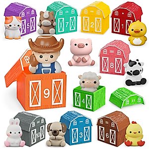Learning Toy for Toddlers 1 2 3+ Years Old, 20 PCS Farm Animal Barn Toy & Finger Puppets, Montessori Educational Toy for Kids,Easter Gift Toy with 10 Animals & 10 Barns for Babies Boys Girls