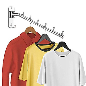 Bosszi 2-Pack Wall Mounted Folding Clothes Hanger Rack, Stainless Steel Clothes Hooks with Swing Arm Holder Space Saving Clothing Hanging System Closet Storage Organizer Heavy Duty Drying Rack
