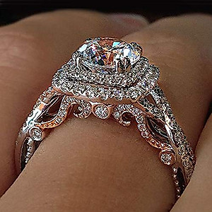Kuyiuif 18K Gold Silver Wedding Ring Split Shank Pave Set 1 Carat Moissanite Engagement Ring Wedding Anniversary for Women (8)