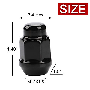 20PCS 1.4 inch 12x1.5 Closed End Bulge Acorn Black Lug Nuts - Cone Seat - 19mm Hex Wheel Lug Nut for Accord Civic Element HR-V Escape Sierra