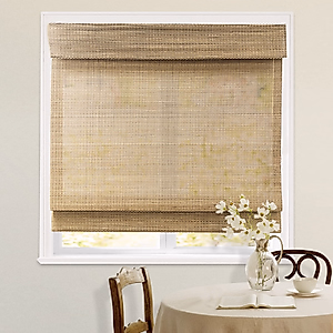 Blackout Cordless Blinds Bamboo Roman Shades, Custom Window Shades with Lining, Natural 100% Bamboo Blinds for Windows, Pattern 21