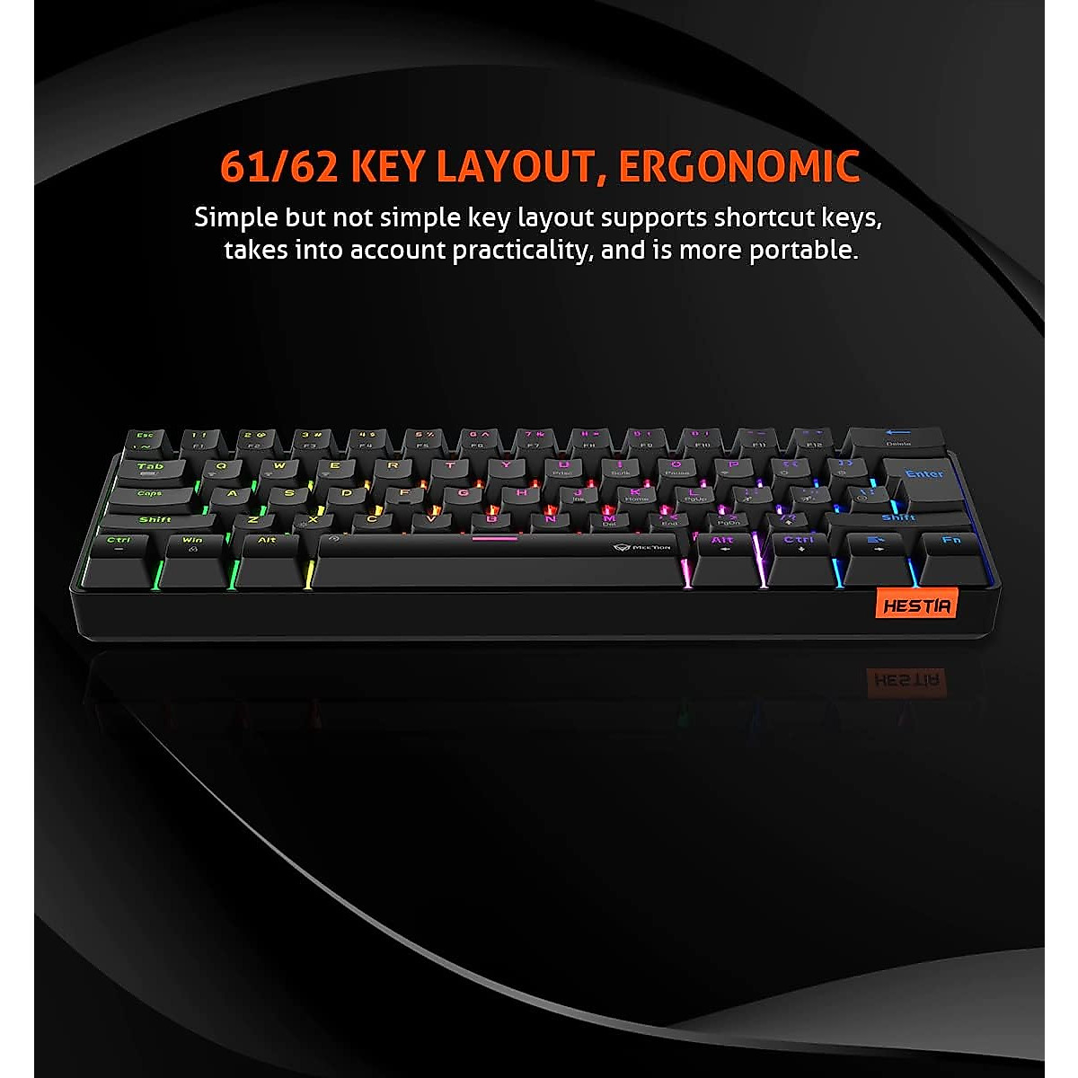 MEETION RGB Backlit Mini 61 Keys Wired 60% Mini Blue Switch Mechanical Keyboard Black MT-MK005