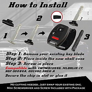 Cutting NOT Required - 2 Key Fob Keyless Entry Remote Shell Case & Pad fits Honda Accord / Civic / CR-V/ Fit / Odyssey / Pilot / Ridgeline / CR-Z