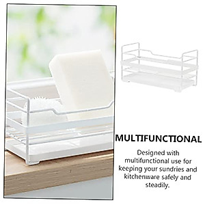 Veemoon Multi-Purpose Storage Rack Soap Sponge Holder Hanging Storage Shelves Sink Tidy Kitchen Soap Tray Drawer Shelf Dish Locker Shelf Iron Rack White Iron + Drain Rack Multipurpose