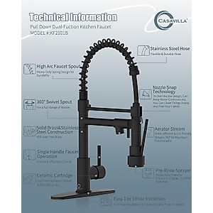 Casavilla Kitchen Faucet with Soap Dispenser, Single Handle Spring Kitchen Sink Faucets with Pull Down Sprayer and Deck Plate,Black Faucet for Camper Farmhouse RV Kitchen Sink,Dual Function Spray Head