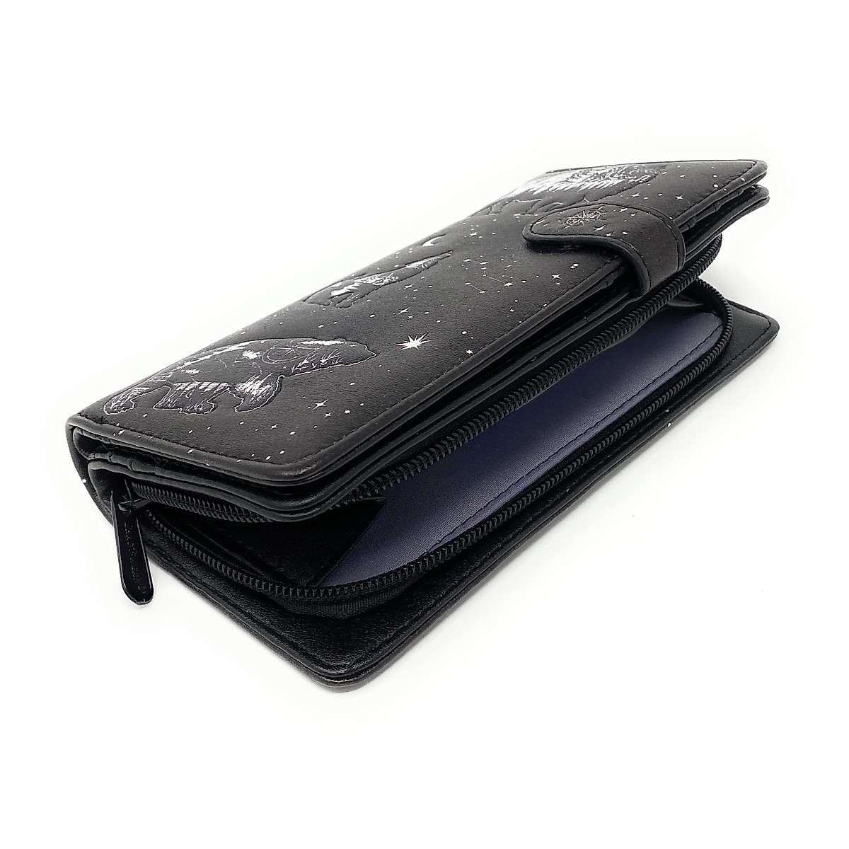 Shag Wear Black Animal Constellations Large Wallet for Women and Teen Girls Vegan Faux Leather Black 7"