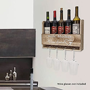 Homewolf Wall Mounted Wine Rack - Wine Glass Storage Made from Solid Paulownia Wood – Wine Bottle Organizer Holds 5 Bottles and 4 Glasses - Wall-Mounted Wine Racks Hanging Cabinet – Bar Decor