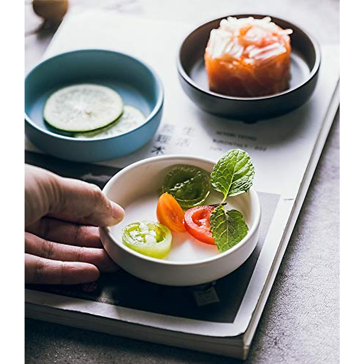 Colias Wing 3.5 Inch Simple Style Single Color Pattern Stylish Design Multipurpose Porcelain Side Dish Bowl Seasoning Dishes Soy Dipping Sauce Dishes-Set of 6