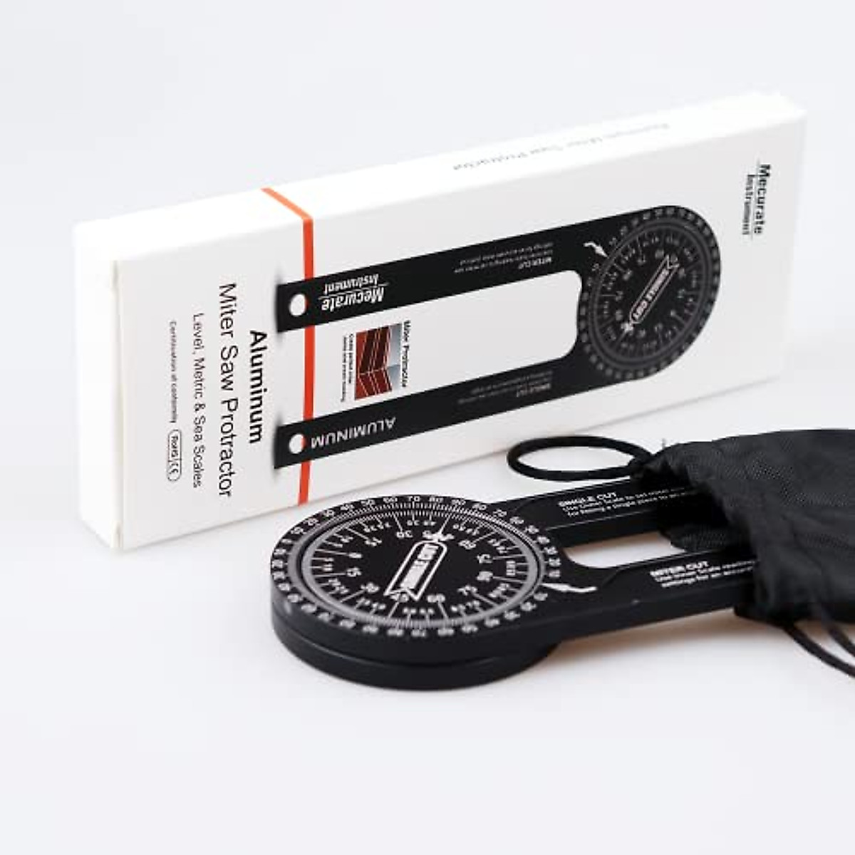 Mecurate Aluminum Miter Saw Protractor, 7.3-Inch Angle Finder Featuring Precision Laser Engraved Scales Woodworking Lightning Measure Tool with 360 Degree Rotation Function for Carpenters