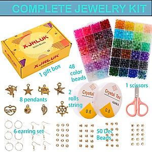 Glass Beads for Jewelry Making, 1280pcs + 8mm 48 Colors Round Crystal Glass Beads Bracelet Making Kit, Bead Starter Kit for Christmas Holiday Gifts