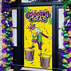 Mardi Gras Door Cover Banner Party Decoration Porch Sign Front Door Sign Mardi Gras Festival Carnival Party Decorations Photh Booth Backdrop Party Supplies Props Large Fabric 78.7 X 35.4 Inch