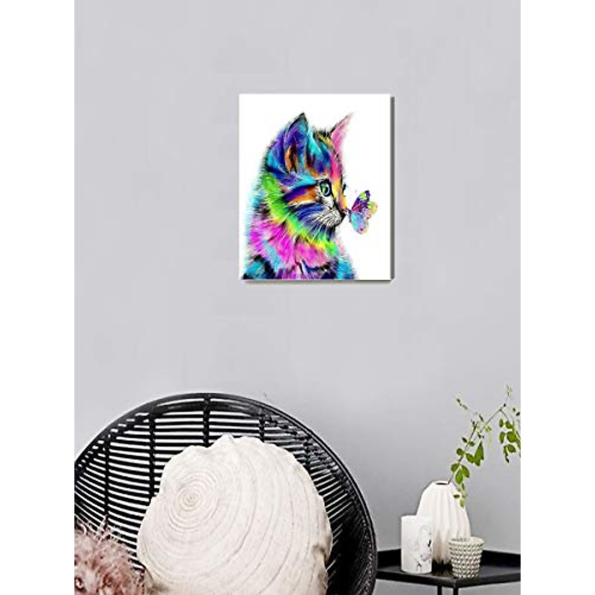 ifymei Paint by Number for Kids and Adults Beginner, DIY Gift Canvas Painting Kits, 16x20 Inch Colorful Cats and Butterflies [Without Frame]