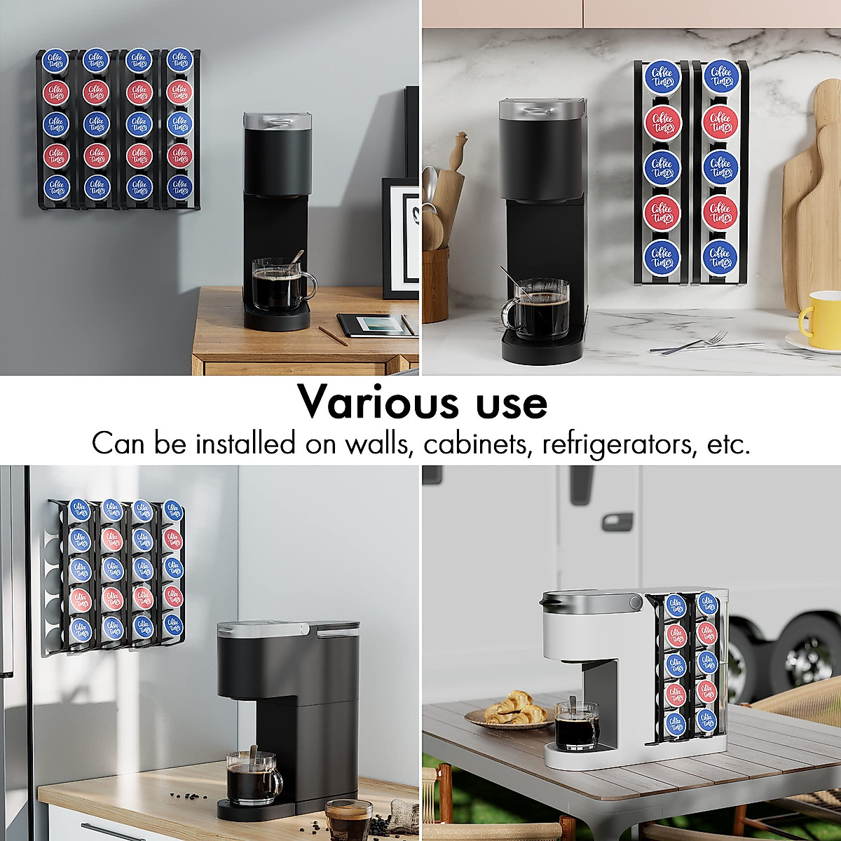 KES Coffee Pod Holder for Keurig, Side Mount Coffee Pod Holder Adhesive, Sturdy Metal K Cup Organizer and Storage, Matte Black, 2 Pack/For 10 K Cups, KCPH500-BK-P2