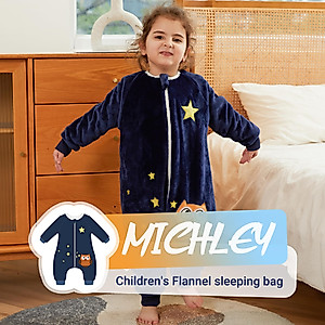 MICHLEY Flannel Baby Sleeping Bag Unisex Pajamas, Long Sleeve Zipper Wearable Sleeping Sack for Autumn Winter Boys Girls,Owl,5-6T, Size 130