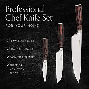 3-Piece Knives Set for Kitchen, Stainless Laser-Etched Damascus Knife Set With Professional Chef Knife, Santoku Knife, & Paring Knife, Kitchen Knifes In Luxury Wooden Box, Gifts for Chefs - Breliser