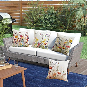 Mimkus Outdoor Waterproof Throw Pillow Covers 18x18 Set of 4 Spring Summer Floral Decorative Pillow Covers for Outdoor Couch Sofa Patio