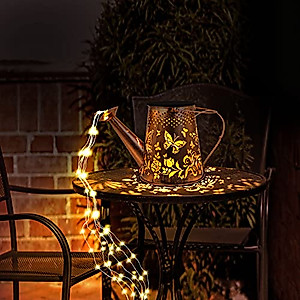 Solar Outdoor Lights-Solar Garden Lights, Upgraded Solar Watering Can with Twinkling Cascading String Lights & Shepherd Hook, Garden Decor Waterproof for Patio Lawn Yards Backyard Pathway Decoration