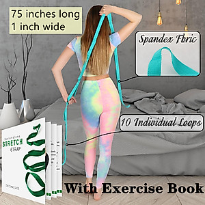 Scotamalone Stretching Strap Yoga Strap Physical Therapy for Home Workout, Exercise, Pilates and Gymnastics with Exercise Book 10 Loops Non-Elastic Stretch Bands with Aesthetic Packaging for Women & Men
