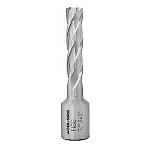 Accusize Industrial Tools 7/16'' Cutting Dia, 3/4'' Weldon Shank, 2'' Cutting Depth H.S.S. Annular Cutters, 2081-2012