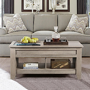 Topeakmart Modern Coffee Table with Storage Shelf and Hidden Compartmant, Living Room Center Tables with Lift Top, Gray