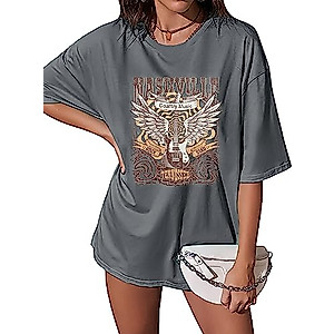 Women's Oversized Country Music Shirts Nashville Concert Outfit Casual Rock Band Tshirt Vintage Graphic Tees Tops Gray