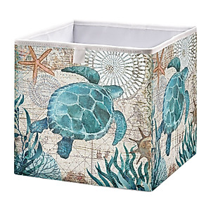 Joisal Vintage Sea Turtle Large Plastic Storage Bin Collapsible Full Printed Plastic Organizer Bins, Organization and Storage
