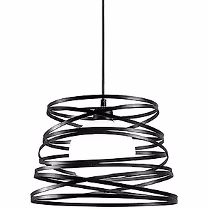 DULAB Wrought Iron Spiral Decorative Pendant Lamp, Retro Creative Black Lampshade Hanging Light, Ceiling Lighting Fixture，Chandelier is English Porch Bedroom Homestay.