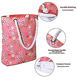 PattyCandy Coral Floral Flowers Design Pattern Rope Handle Womens Tote Bag