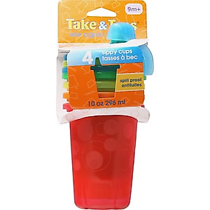 The First Years Take & Toss Spill Proof Sippy Cups - Reusable Toddler Cups - Rainbow - Kids Cups and Snap On Lids for Ages 9 Months and Up - 4 Count