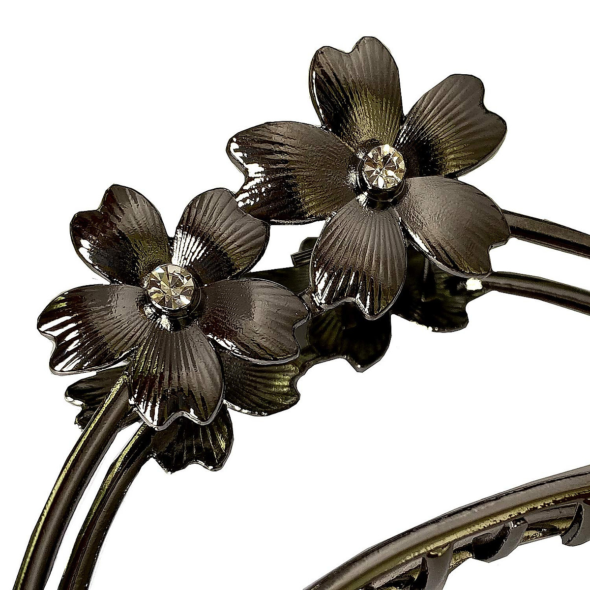 TANG SONG 4PCS Double Flowers Shaped Metal Hair Claw Clips Hair Catch Barrette Jaw Clamp for Women Half Bun Hairpins for Thick Hair (Silver+Gold+Rose Gold+Black)