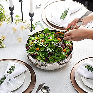 Salad Bowl and Serving Utensils - Hammered Detailing - Stainless Steel - Luxurious Serving Bowls By Colleta Home (12" Hammered Salad Bowl)