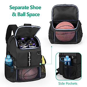 GOBUROS Basketball Bag, Soccer Equipment Bag with Ball & Shoe Compartment for Soccer Ball, Volleyball, Gym, Outdoor and Travel, Black