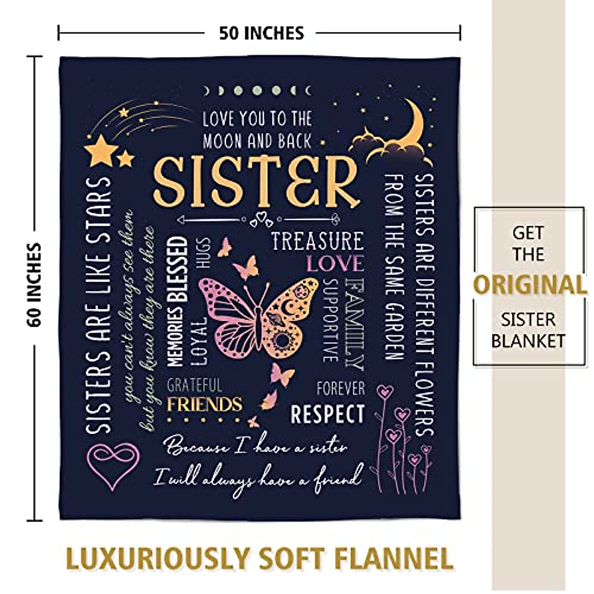 Blanket Gifts for Sister, Sister Birthday Gifts from Sister Brother, Soft Throw Blanket Present for Sisters on Mothers Day, Christmas, Graduation, Flannel Blanket 50'' x 60''