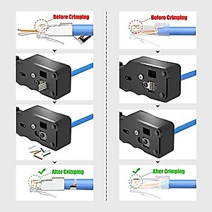 VCELINK RJ45 Crimping Tool Pass Through, Ethernet Wire Cutter Crimper for Cat7 Cat6A Cat6 Cat5E Cat5 Pass-through and Non-pass-through Connectors