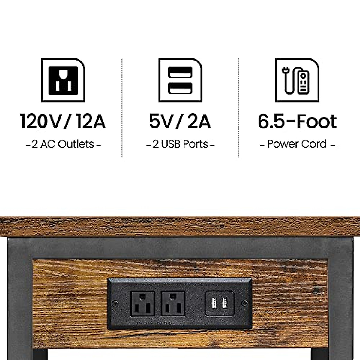 TUTOTAK End Table with Charging Station, Side Table with Storage, Flip Top Bedside Table with USB Ports and Outlets, Nightstand for Small Spaces, Sofa Table TB01BB051