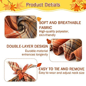 Vivifying Thanksgiving Dog Bandana, 2 Pack Halloween Fall Classic Plaid Dog Scarf with Tassels Edges, Funny Dog Apparel & Accessories Costume for Photo Prop, and Party Decor (Large, Yellow&Orange)