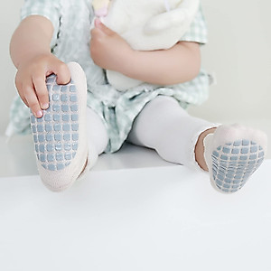 BEHELE Baby Non-skid Socks Toddler Newborn Infant Non Slip Socks with Grips Anti-Slip Unisex Girls Boys Ankle Socks (L(1-3T))